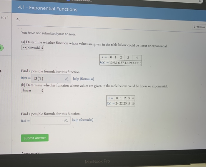 Solved 4.1 - Exponential Functions 607 4.