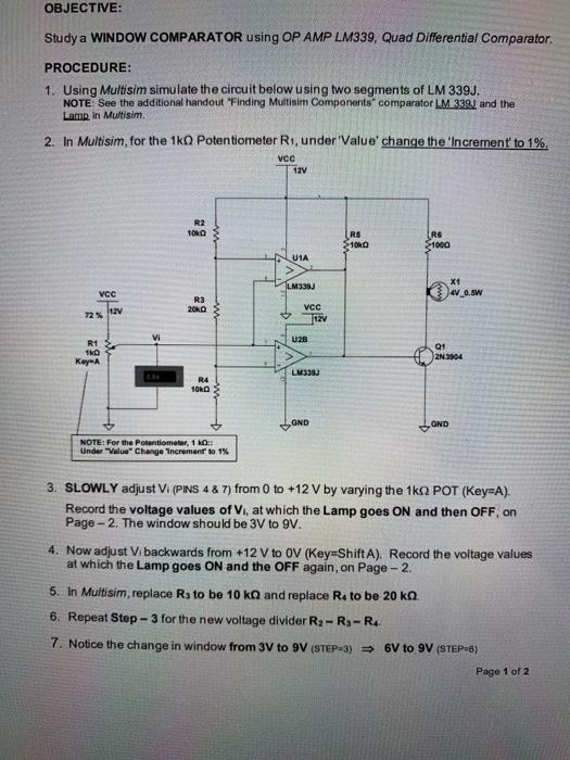 OBJECTIVE: Study a WINDOW COMPARATOR using OP AMP | Chegg.com