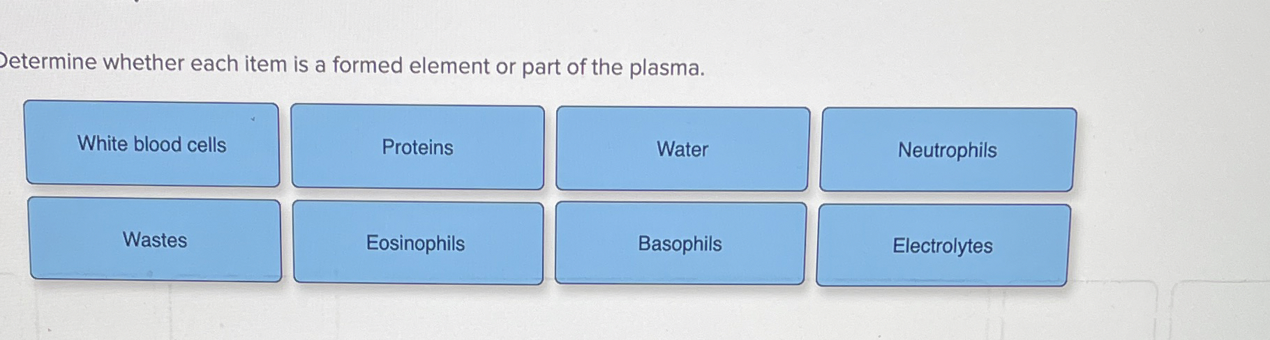 Solved Determine whether each item is a formed element or | Chegg.com