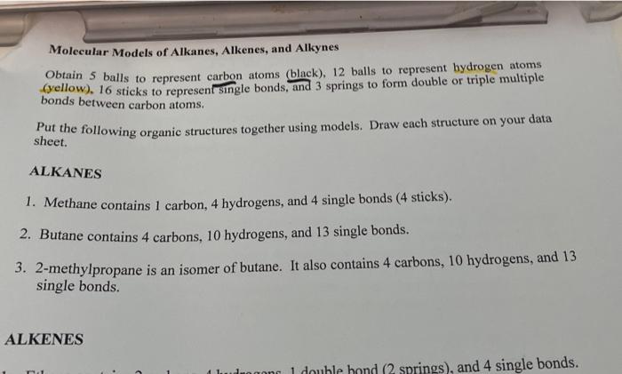 Solved Molecular Models of Alkanes, Alkenes, and Alkynes | Chegg.com