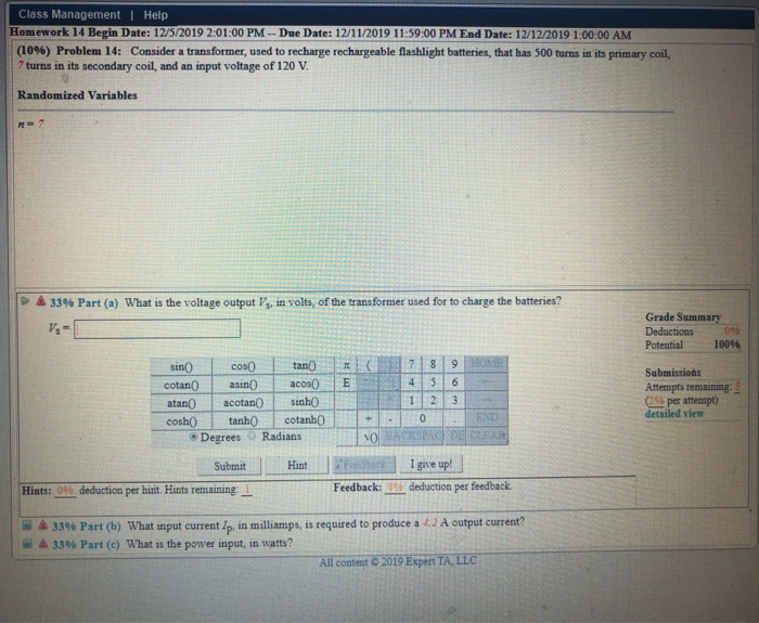 Solved Class Management | Help Homework 14 Begin Date: | Chegg.com