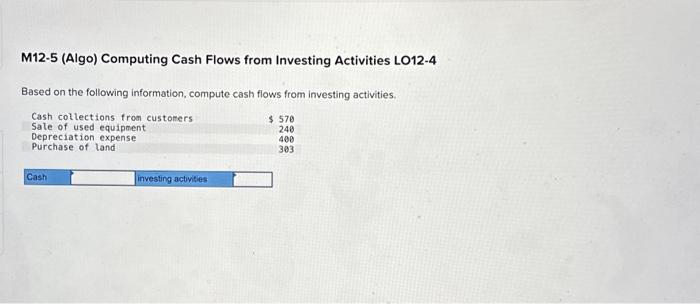 Solved M12-5 (Algo) Computing Cash Flows from Investing | Chegg.com