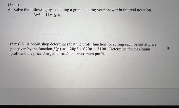 (5 pts) 6. Solve the following by sketching a graph, | Chegg.com