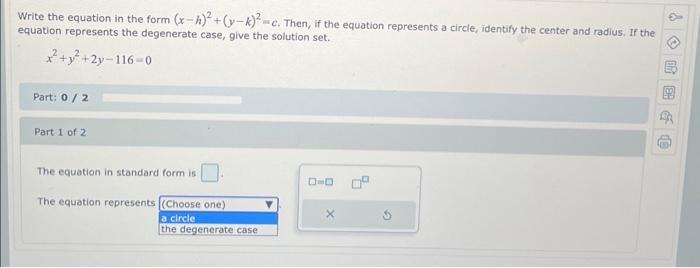 Solved Write the equation in the form (x−h)2+(y−k)2=c. Then, | Chegg.com