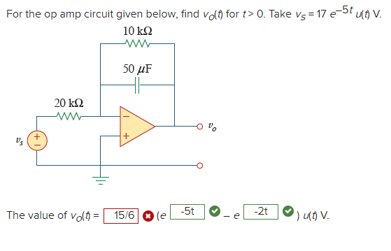 Solved For the op ﻿amp circuit given below, find vo(t) ﻿for | Chegg.com