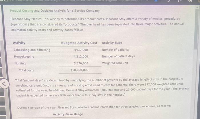 Solved Product Costing and Decision Analysis for a Service | Chegg.com