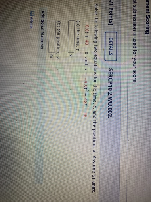 Solved ament Scoring st submission is used for your score. | Chegg.com