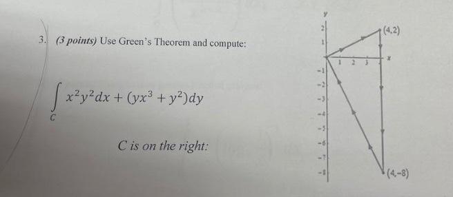 Solved 3. (3points) Use Green's Theorem and compute: | Chegg.com