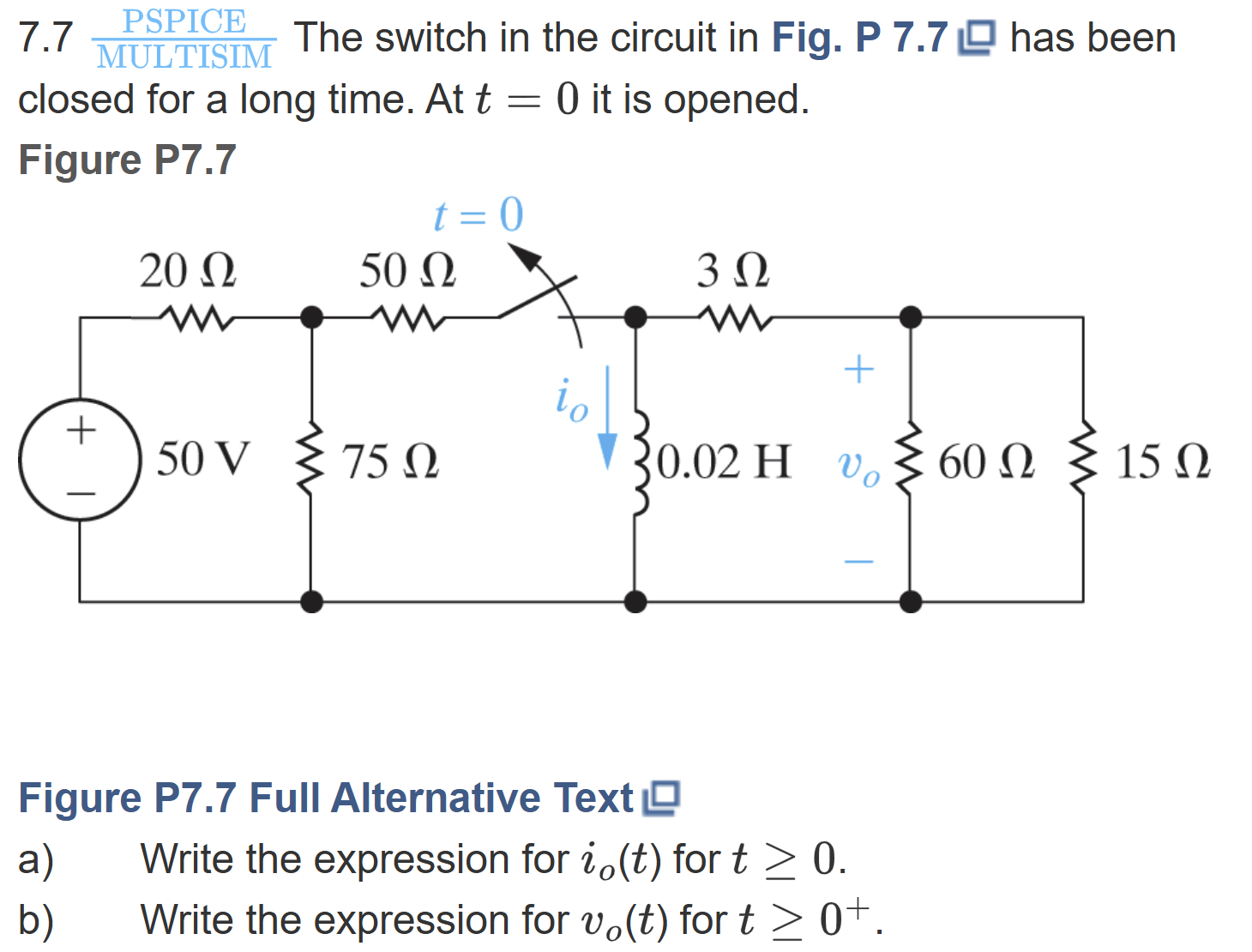 Solved Figure P7.7 ﻿Full Alternative Textaio(t) ﻿for | Chegg.com
