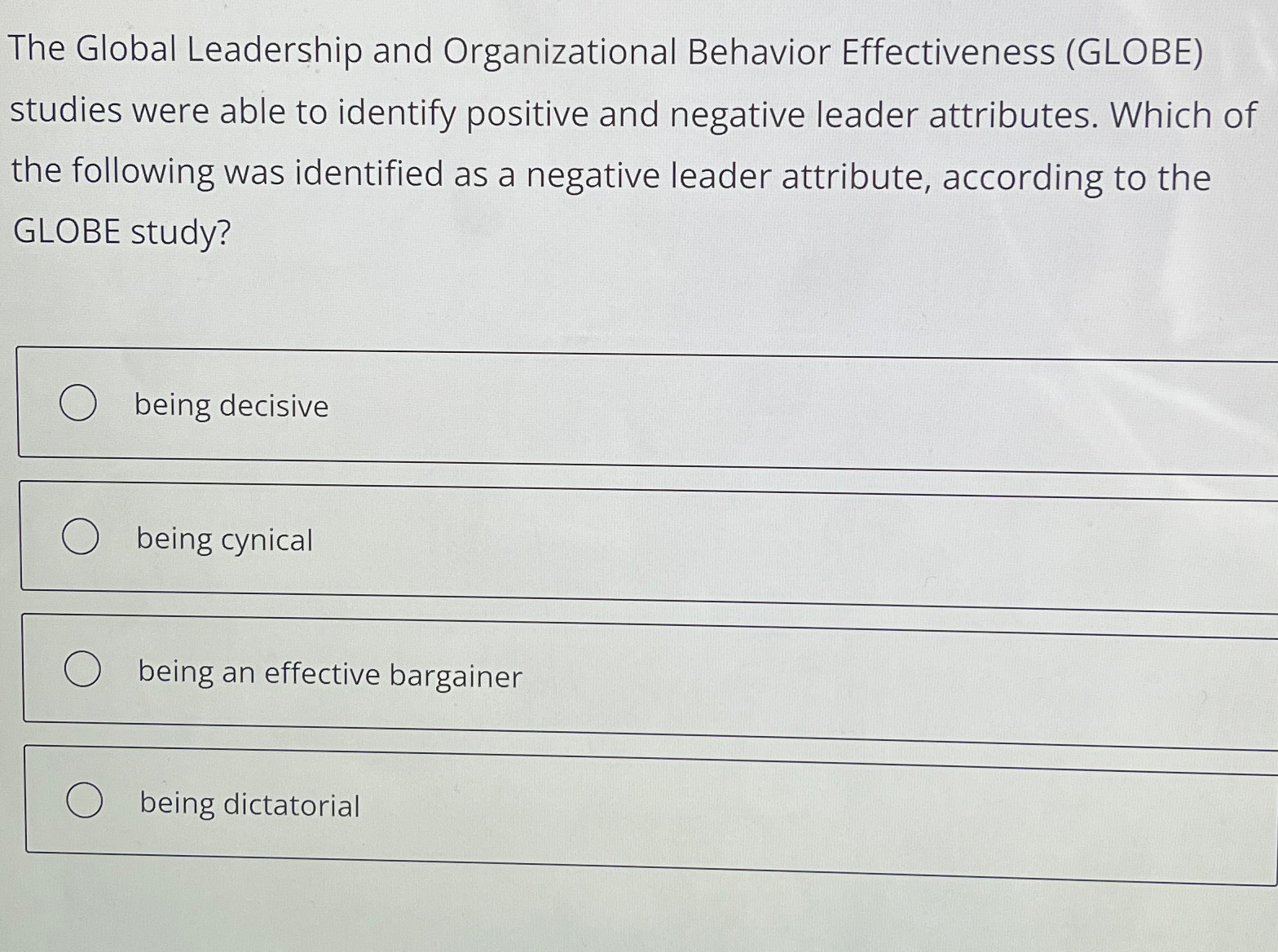Solved The Global Leadership and Organizational Behavior | Chegg.com