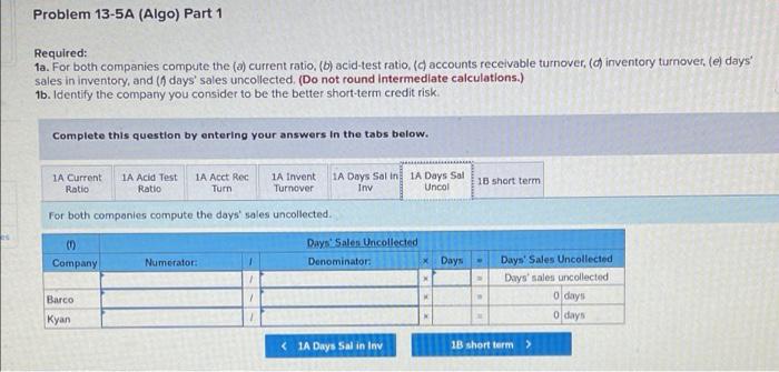 Solved Required information Problem 13-5A (Algo) Comparative | Chegg.com