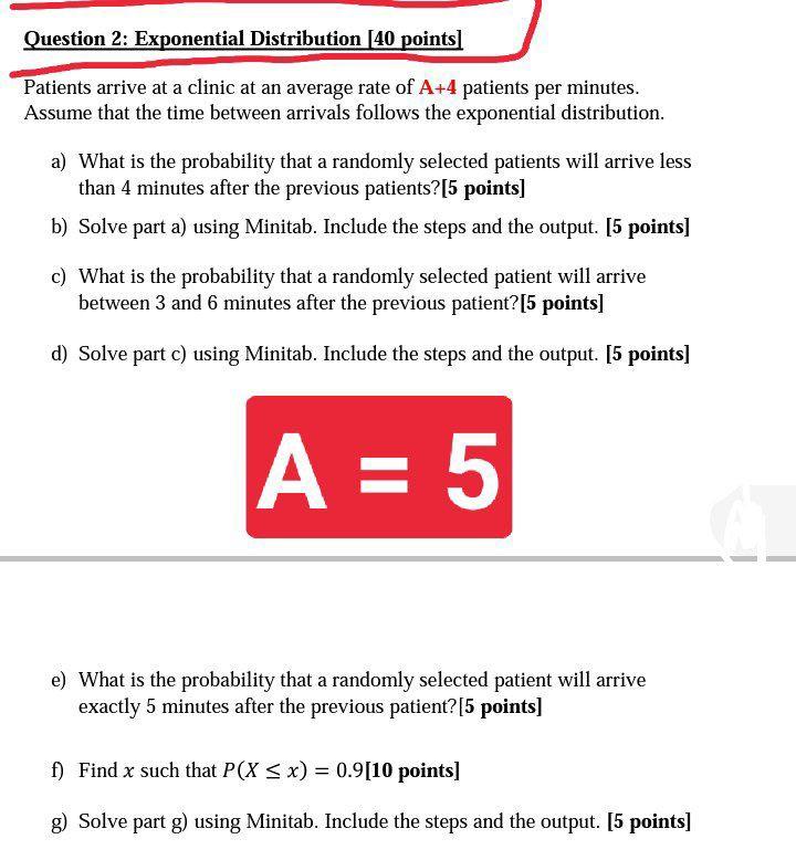 Solved A = 5 , Use Exponential Distribution , Use Minitab | Chegg.com
