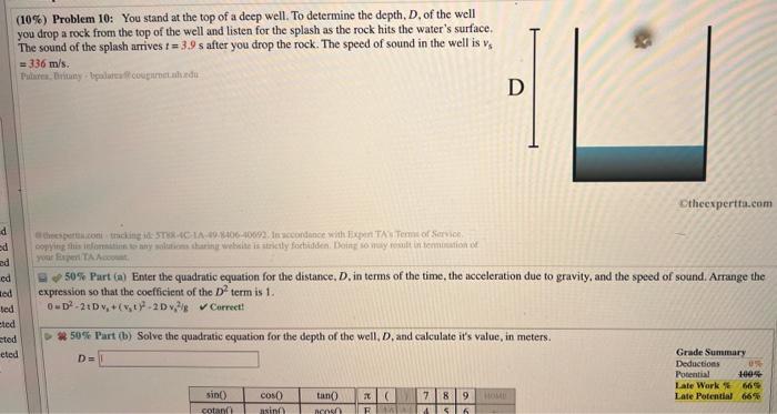 Solved (10\%) Problem 10: You stand at the top of a deep | Chegg.com