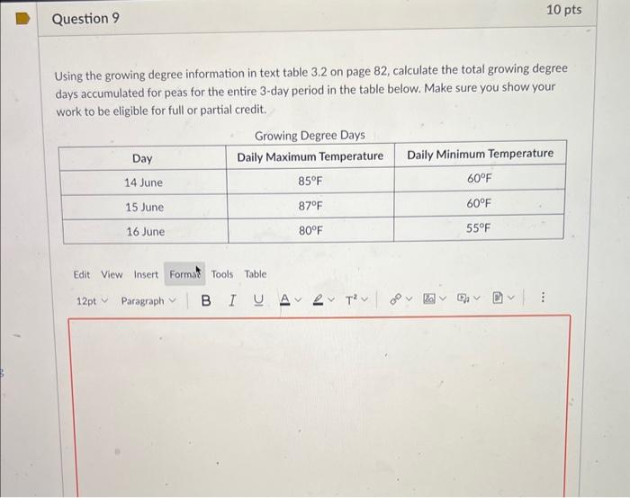 Solved Using the growing degree information in text table | Chegg.com
