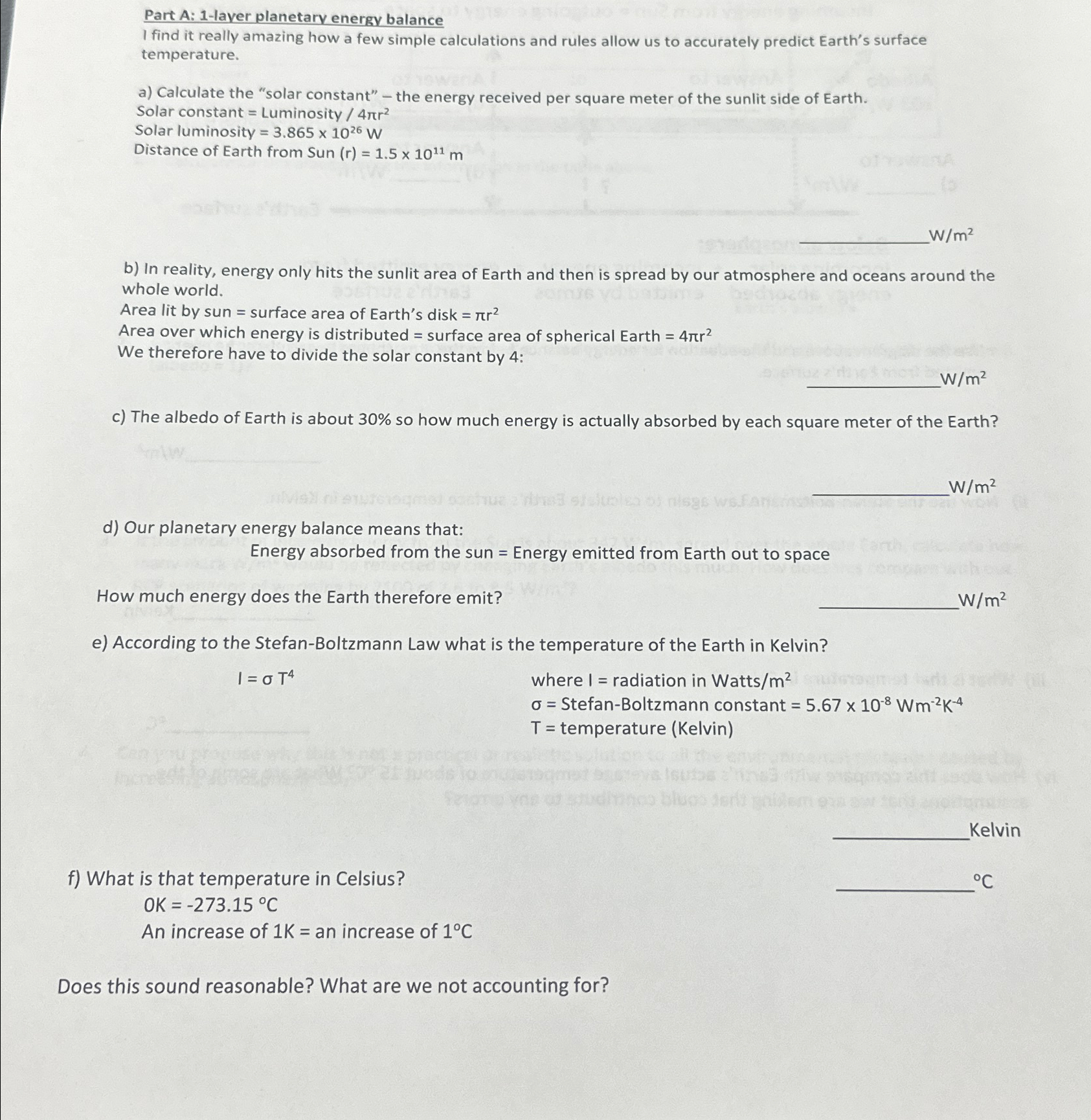 Solved Part A: 1 -laver planetarv energy balanceI find it | Chegg.com