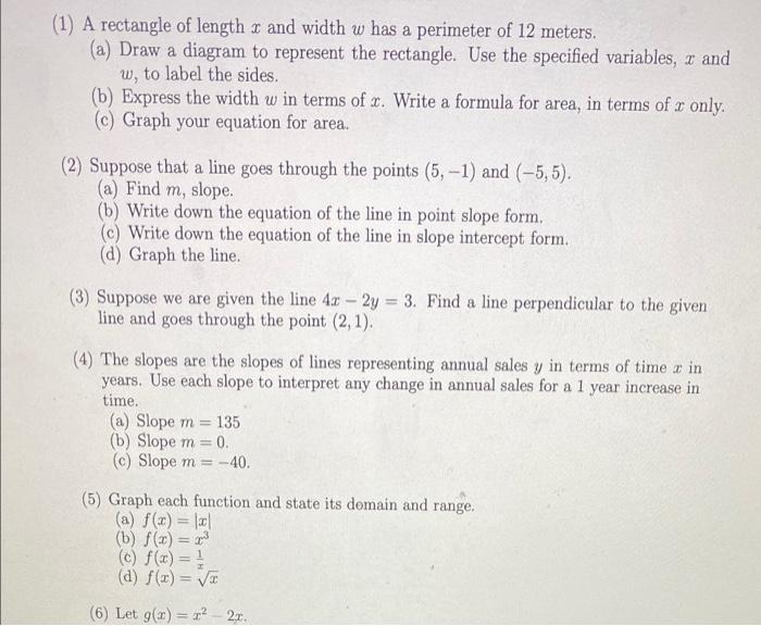 Solved บ (1) A rectangle of length x and width w has a | Chegg.com