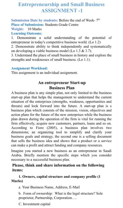 Solved Entrepreneurship and Small Business ASSIGNMENT -1 | Chegg.com