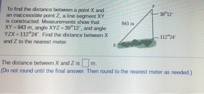 Solved 39°12' To find the distance between a point X and an | Chegg.com