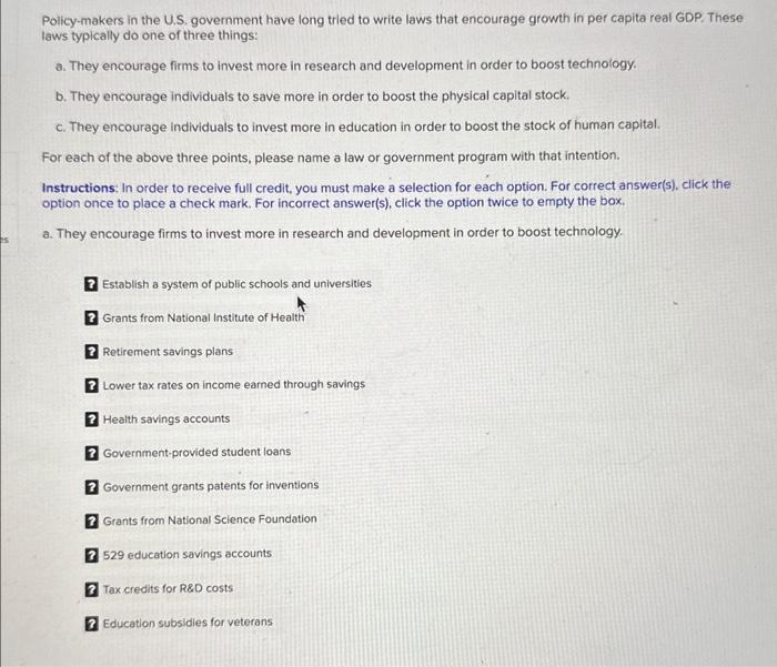 Solved Policy-makers in the U.S. government have long tried | Chegg.com