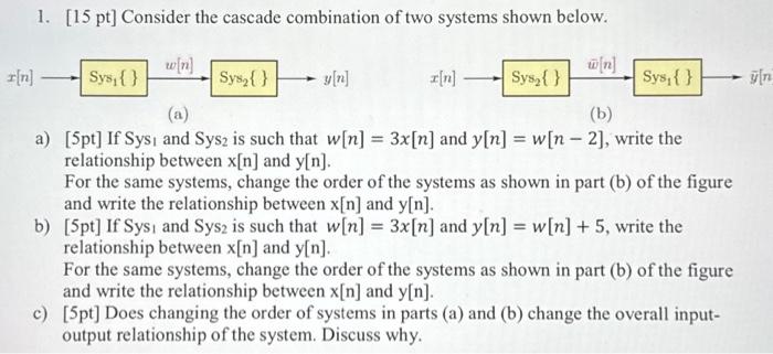Solved 1. [15 pt] Consider the cascade combination of two | Chegg.com