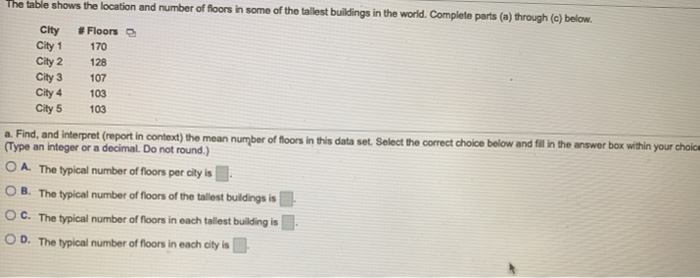 Solved The table shows the location and number of floors in | Chegg.com