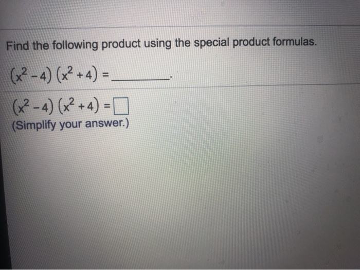 Solved Find the following product using the special product | Chegg.com