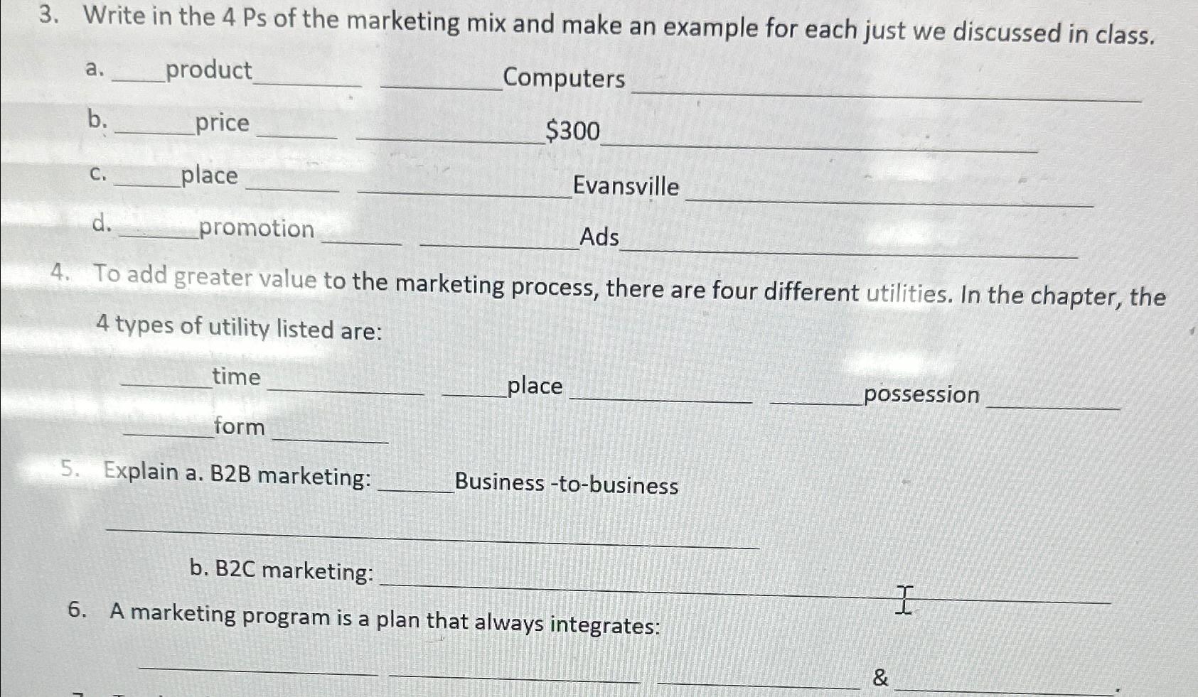 Solved Write in the 4 ﻿Ps of the marketing mix and make an | Chegg.com