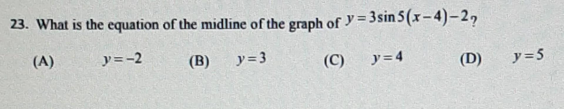 Solved 23. What is the equation of the midline of the graph | Chegg.com