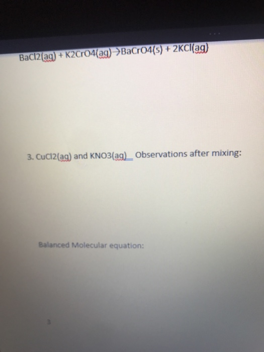 Solved CuCl2(aq) and KNO3(aq) Observations after mixing: | Chegg.com
