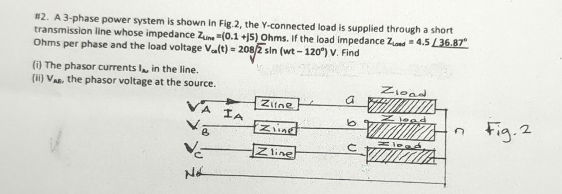 Solved A2. A 3-phase power system is shown in Fig.2, the | Chegg.com