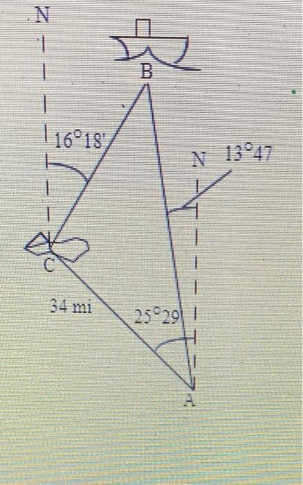 Solved An island is located 34 miles N25∘29′W of a city. A | Chegg.com
