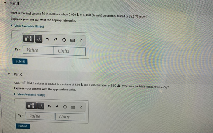 Solved part A what is the final volume V to in millimeters | Chegg.com