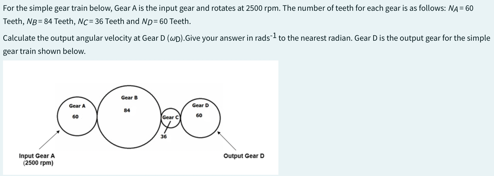 Solved For the simple gear train below, Gear A is the input | Chegg.com
