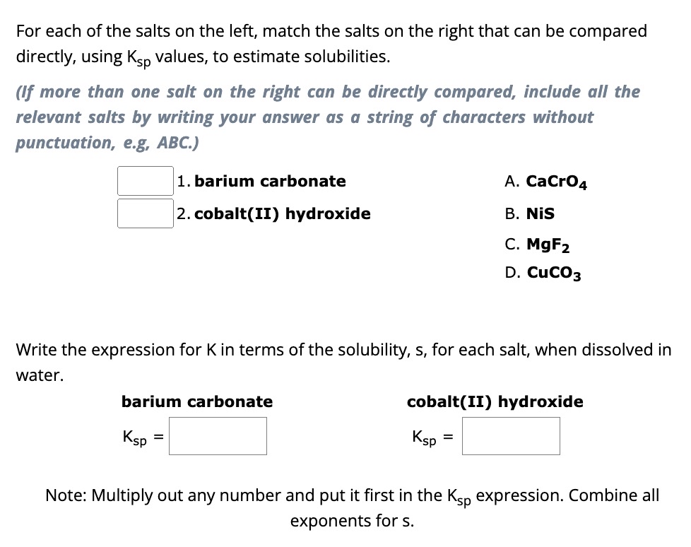 Solved For each of the salts on the left, match the salts on | Chegg.com