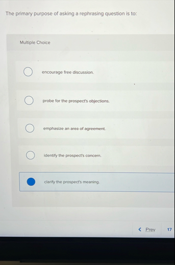 Solved The primary purpose of asking a rephrasing question | Chegg.com