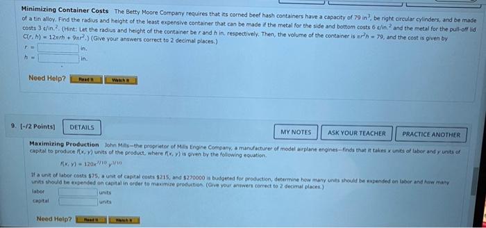 Solved Minimizing Container Costs The Betty Moare Company | Chegg.com