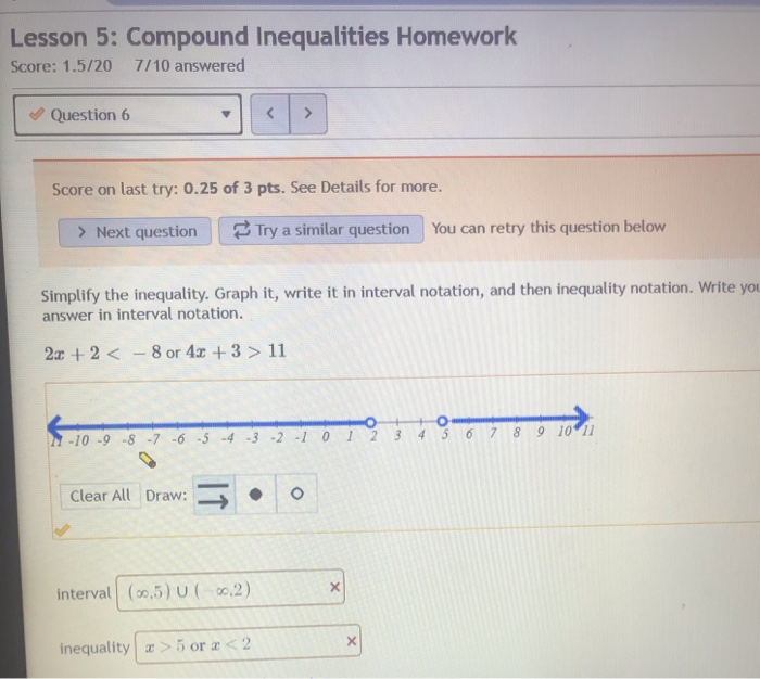 Solved Lesson 5: Compound Inequalities Homework Score: | Chegg.com