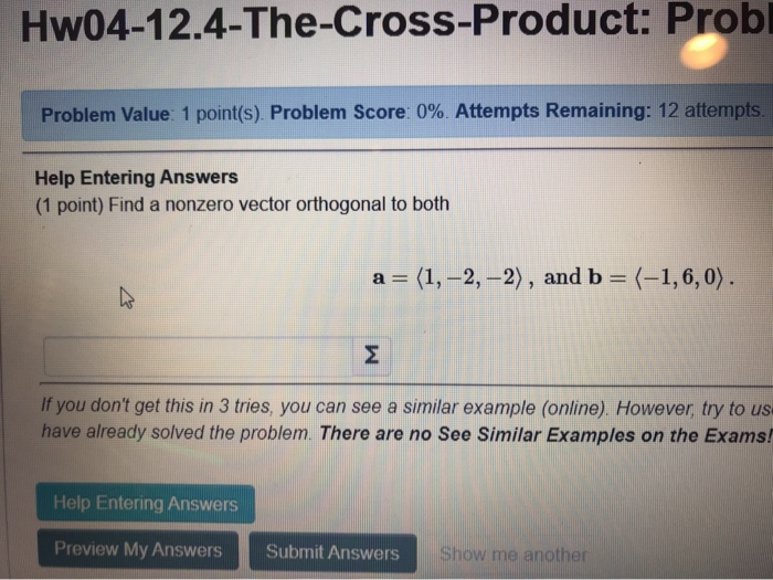Solved Hw04-12.4-The-Cross-Product: Probl Problem Value: 1 | Chegg.com
