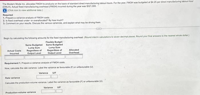 The Modern Mode inc. allocates FMOH to products on | Chegg.com