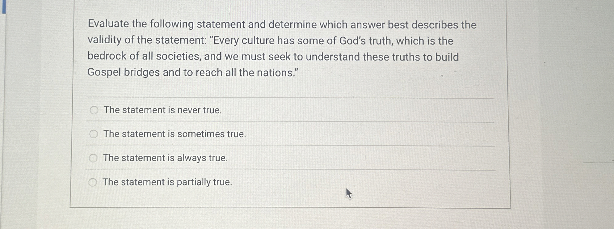 Solved Evaluate the following statement and determine which | Chegg.com