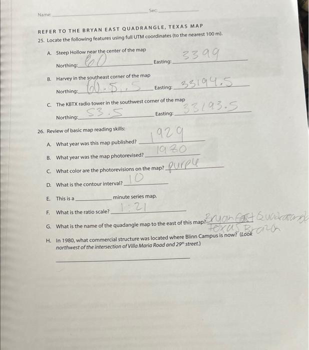 REFER TO THE BRYAN EAST QUADRANGLE, TEXAS MAP 25. | Chegg.com