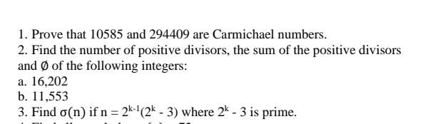 Solved 1. Prove that 10585 and 294409 are Carmichael | Chegg.com
