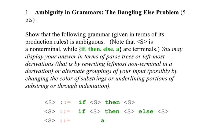 Solved 1 Ambiguity In Grammars The Dangling Else Problem 