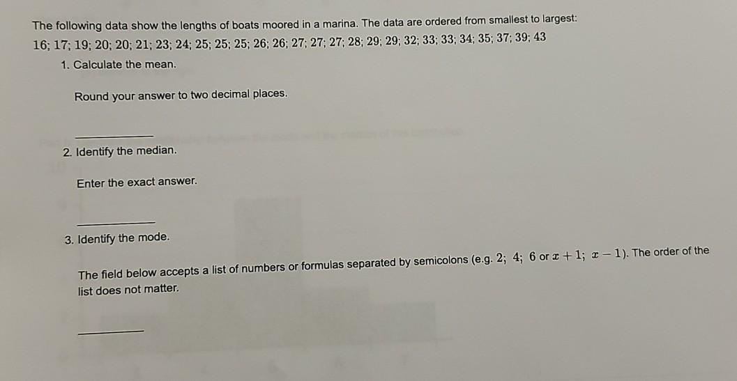 Solved The following data show the lengths of boats moored | Chegg.com