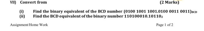 Solved 1) Convert from Binary to Decimal a) 11101001112 (b) | Chegg.com