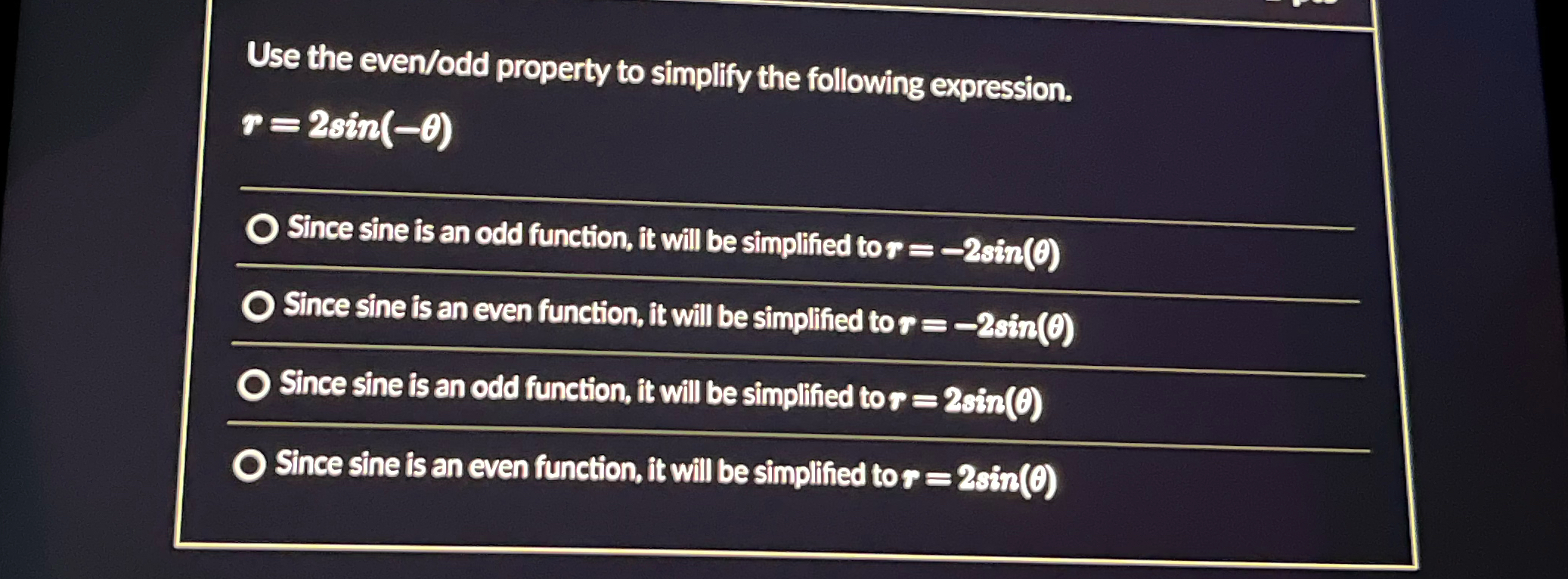 Solved Use the even/odd property to simplify the following | Chegg.com