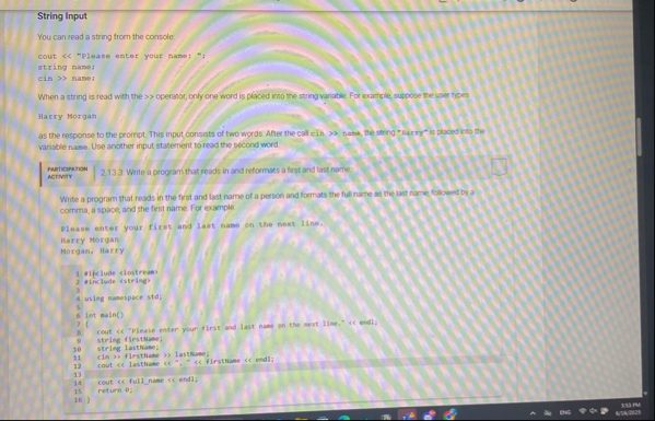 Solved String InputYou can read a string from the | Chegg.com