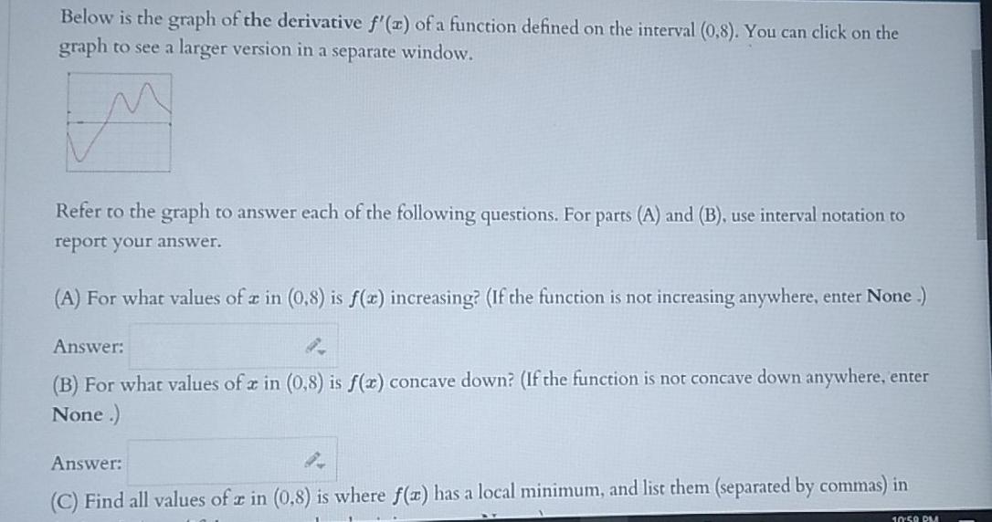 Solved Below is the graph of the derivative f'(x) of a | Chegg.com