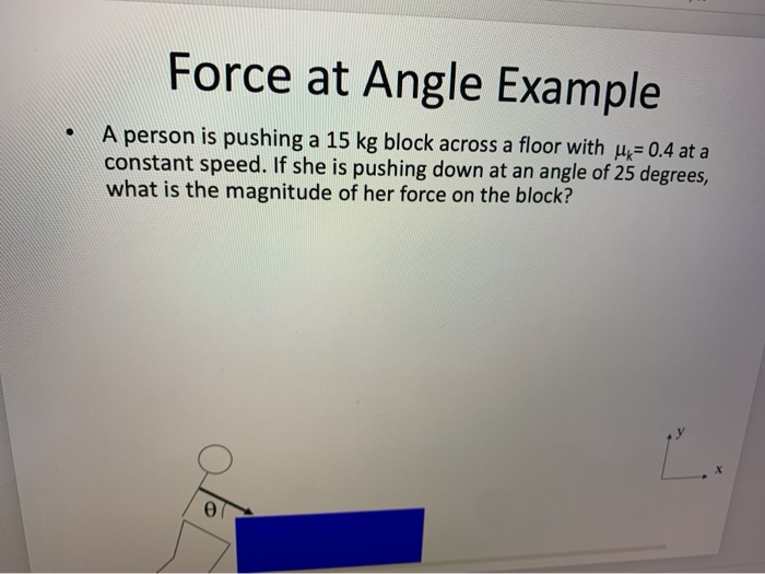 Solved Force at Angle Example A person is pushing a 15 kg | Chegg.com