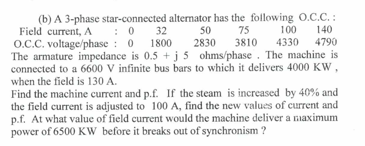Solved (b) ﻿A 3-phase star-connected alternator has the | Chegg.com